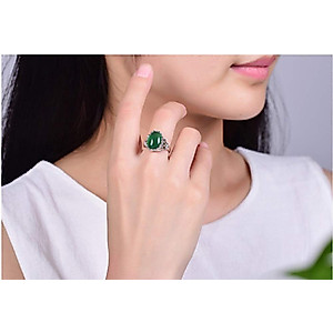 Aimys 925 Silver Green Agate Crystal Ring Emerald Vintage Inlaid Chalcedony Index Finger Opening Adjustable Female Ring