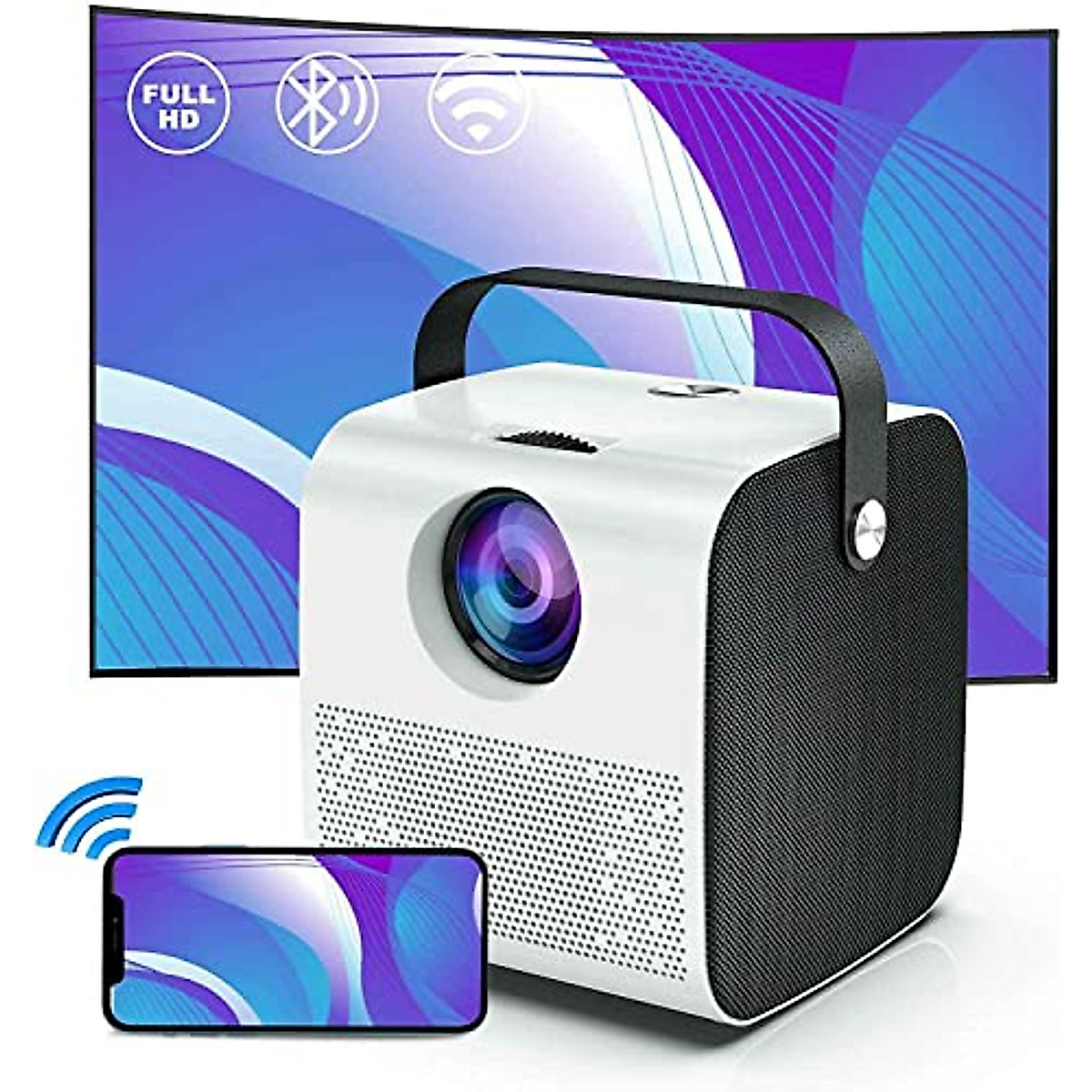 Mini Projector Outdoor Movies, WiFi Bluetooth Projector, Portable Phone Projectors, 8500 LUX, HD 1080P Supported, Compatible w iPhone, TV Stick,PS4,HDMI, Laptop Proyector
