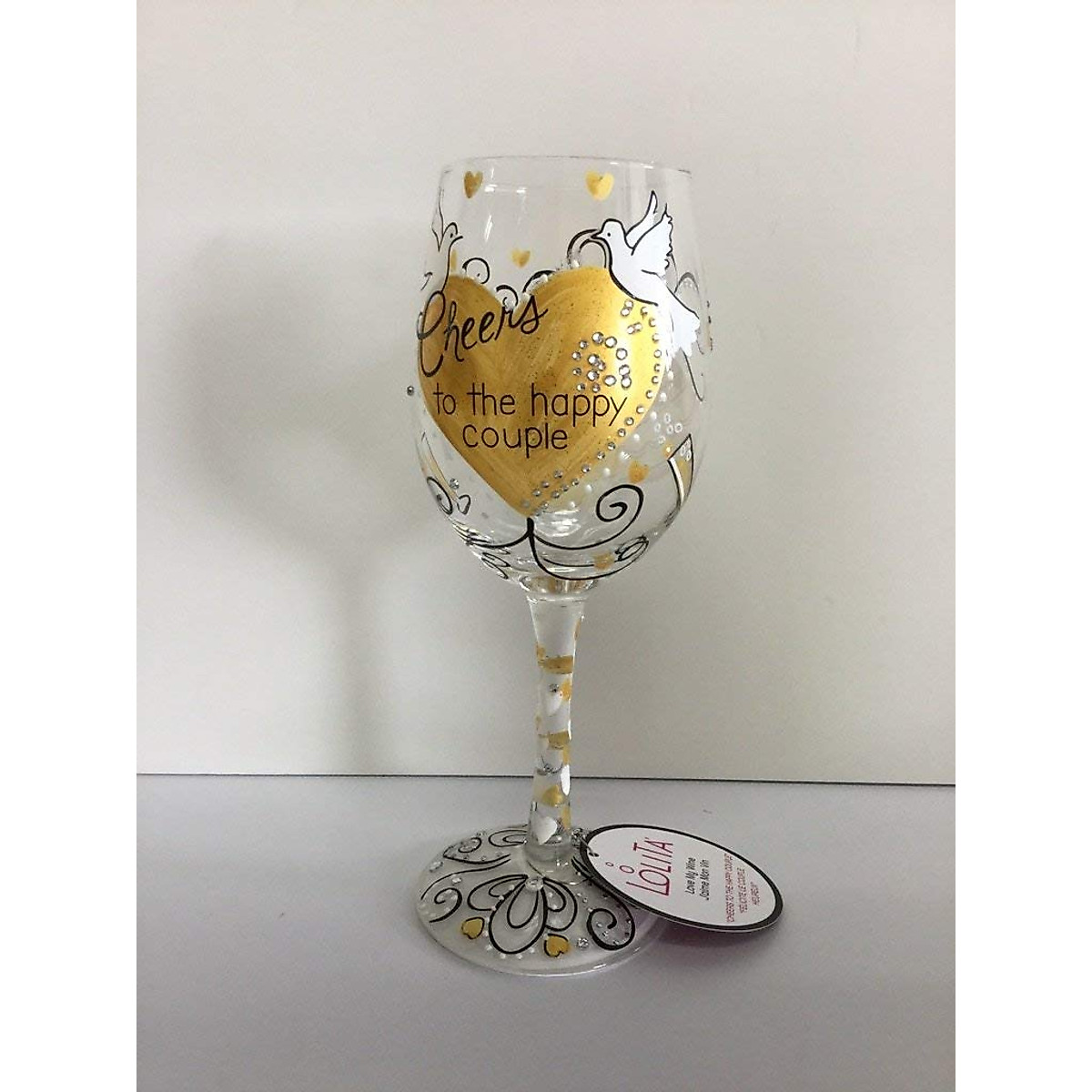 Enesco Designs by Lolita “Happy Couple” Hand-Painted Artisan Wine Glass, 15 oz, Multicolor