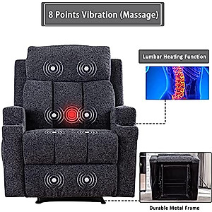 ANJ Massage Recliner Chairs with Cup Holders Breathable Fabric Manual Recliners with Heat for Living Room, Modern Reclining Single Sofas (Dark Grey)