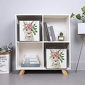 DamTma Rabbit with Spring Flowers Collapsible Storage Cubes Easter Bunny 10.6 Inch Fabric Storage Bins Storage Cubes with Handles Basket Storage Organizer for Clothes Pet Toys