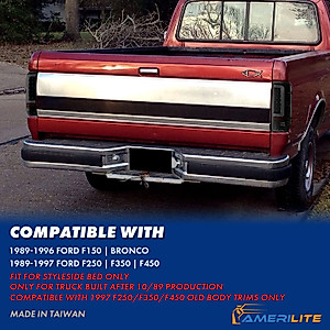 AmeriLite Truck 3D C-Type Halogen, Led, Tube Dark Smoke Replacement Tail Light Set For 1989-1996 Ford F150 Bronco F250 F350 - Passenger and Driver Side, Vehicle Light Assembly, Black