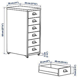 Ikea HELMER Drawer unit on castors, 28x69 cm white, Drawer stops prevent the drawer from being pulled out too far.