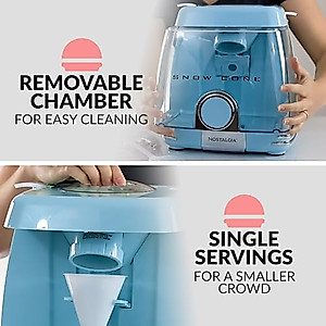 Nostalgia Snow Cone Shaved Ice Machine - Retro Table-Top Slushie Machine Makes 30 Icy Treats - Includes 2 Pump Syrup Bottles, 2 Reusable Plastic Cups & Ice Scoop - Blue