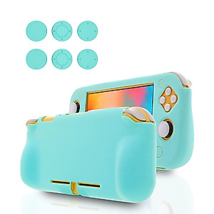 Switch Lite Coral Accessories, Soft Silicone Case for Nintendo Switch Lite with Screen Protector and 6 Thumb Grips - Coral