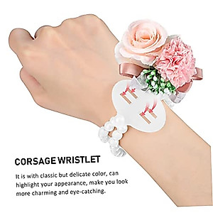 SEWACC 6 Pcs Wrist Flower Wrist Corsage String Bracelet Stretch Bracelet String Banquet Corsage Wristlet Wrist Corsage Pearls Pearl Flower Corsage Bridesmaid Wedding Wrist Corsage Plastic