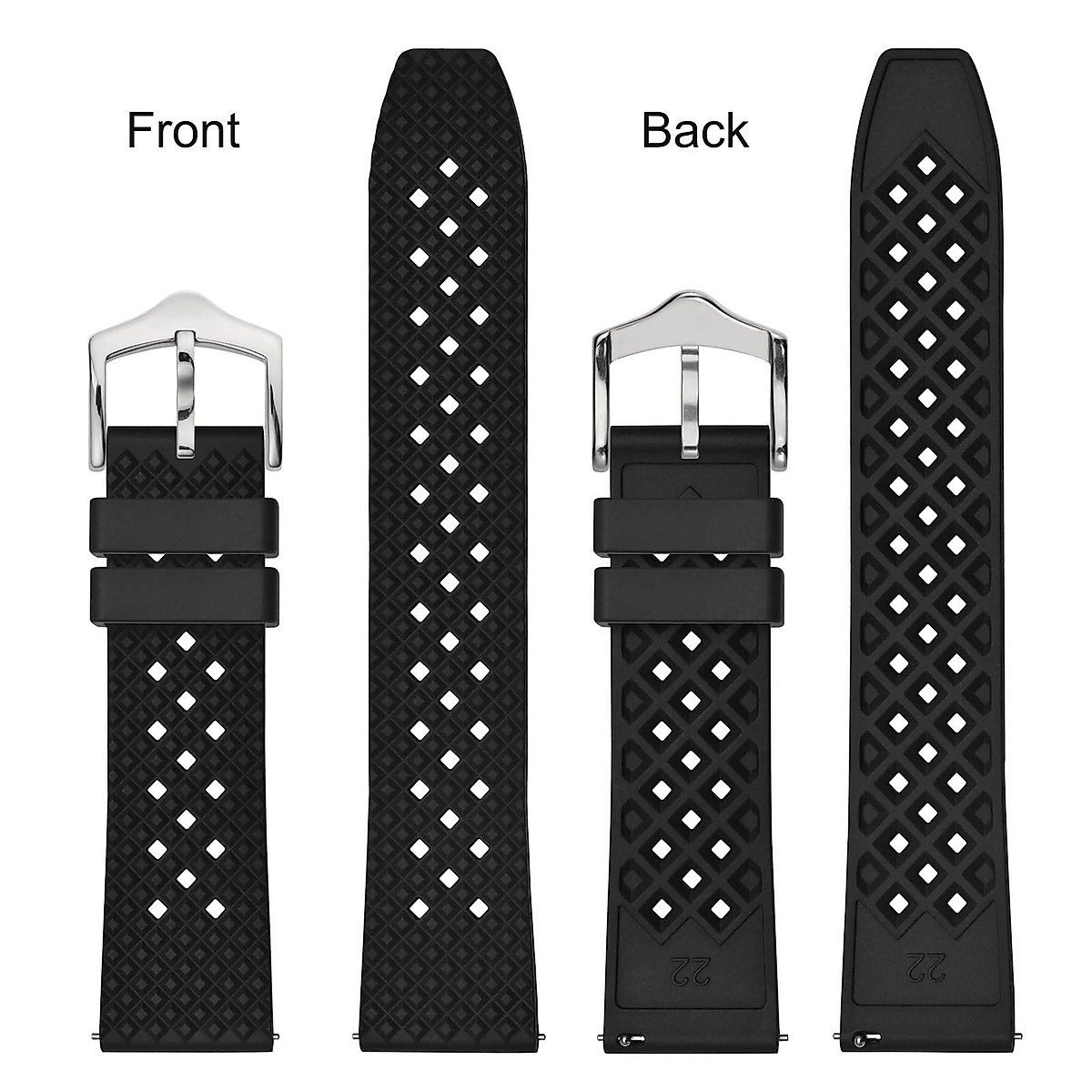 Anbeer Fluororubber Watch Band,22mm Quick Release Watch Strap for Men and Women,Black with Silver Buckle