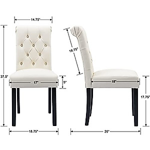 Kmax Leather Dining Chairs Button Tufted Diner Chairs Classic Upholstered Chairs with Wood Legs for Kitchen Dining Room Restaurant Set of 2, Cream