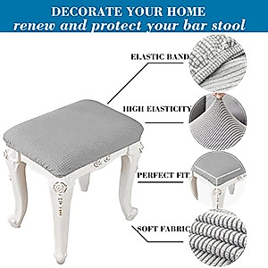 Stool Covers Rectangle,4 Pack Stretch Rectangle Bar Stool Covers Jacquard Vanity Stool Cover Washable Counter Stool Covers Saddle Seat Cover with Elastic Band for Wooden Metal Bench(Light grey)