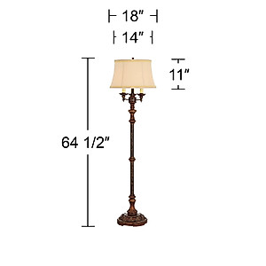 Barnes and Ivy Traditional Italian Standing Floor Lamp Candelabra Style 4-Light 64.5" Tall Bronze Brown Gold Bell Shade with Trim Decor for Living Room Reading House Bedroom Family Home