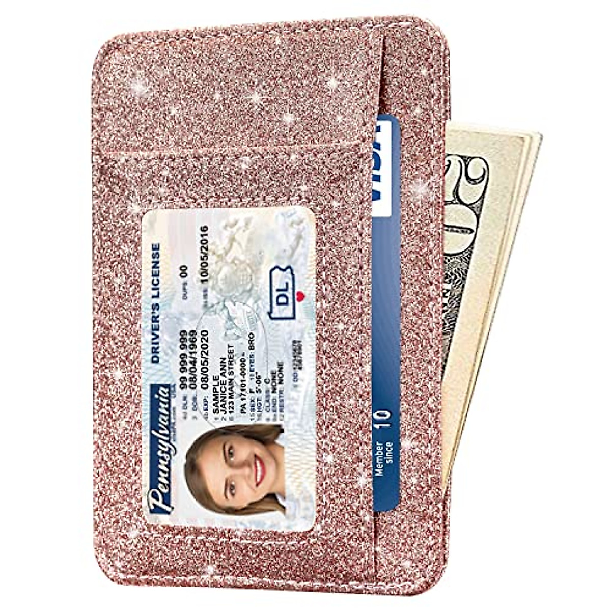 HOTCOOL Card Holder Wallet Front Pocket Minimalist Leather With RFID Blocking Wallet for Men & Women, Glitter Rose