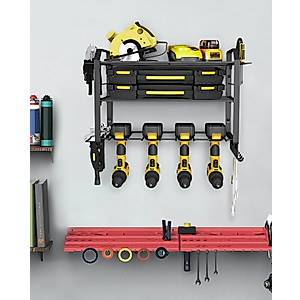 Affogato Power Tool Organizer, 3 Layers Drill Holder Wall Mount, Power Tool Organizer Wall Mount, Power Tool Holder Garage Tool Rack with 4 Side Tool Rack