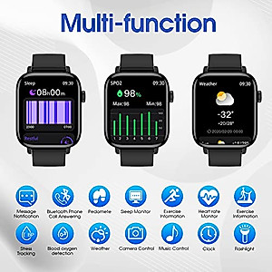Smart Watch (Answer/Make Calls), 1.9" Smartwatch Fitness Tracker for Android iOS Phones with Blood Pressure Heart Rate Tracking, 25 Sport Modes SpO2 Sleep Monitor Step Counter for Women Men , Black