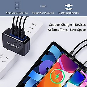 USB Charging Hub Charger Block Wall Charger USB Charger Adapter Charging Station 4 Multi Port Fast Charger Power Block with Cable for iPhone 12 Pro Max Plus Samsung Multiple Device Phone Tablet Laptop