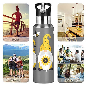 Bee Gnomes Leak Free Insulated Bottles with Handle 32 oz Vaccuum Bottle with Straw Lid Thermal Bottle for Hiking Camping Cycling BAP-Free