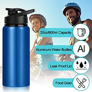 LYDTICK 10 Pack Water Bottles Bulk, 20oz Sports Aluminum Water Bottle with Snap Lids Metal Reusable Water Bottles Leak proof Personalized Bottle for Travel Camping Gym Hiking Fishing(Blue)