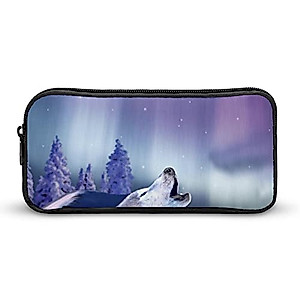 Arctic Aurora Wolf Teen Adult Pencil Case Large Capacity Pen Pencil Bag Durable Storage Pouch