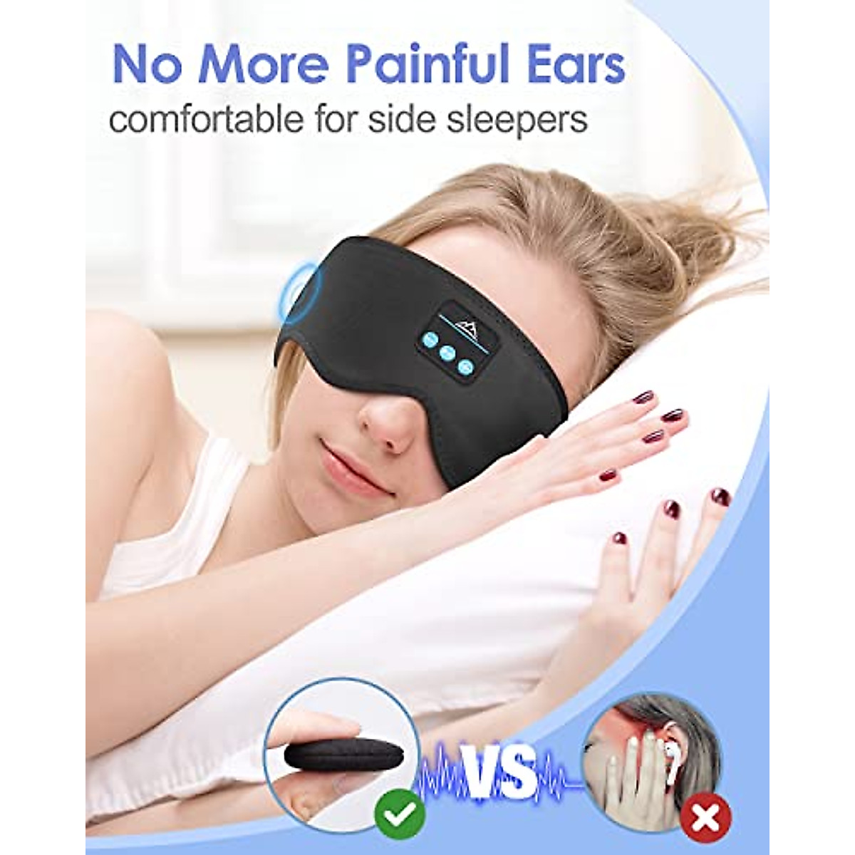 Sleep Headphones Bluetooth Headband Sleeping Headphones Headband 10Hrs Wireless Music Eye Mask with Comfortable Earbuds for Side Sleepers, Women Men Tech Gift for Birthday Christmas Stocking Stuffers