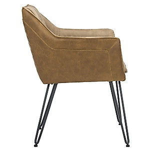 Safavieh Home Esme Mid-Century Modern Light Brown Faux Leather Dining Chair, Set of 2