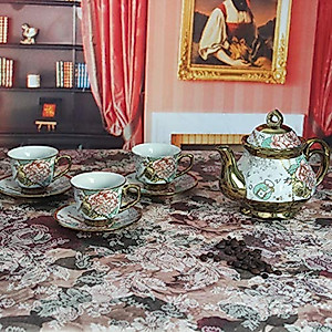 DaGiBayCn 20 Piece European Ceramic Tea Set Coffee set Porcelain Tea SetWith Metal Holder,flower tea set Red Rose Painting,160ML/Cup,460ML/Pot (Large version).