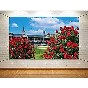 Nepnuser Kentucky Derby Photo Booth Backdrop Churchill Downs Horse Racing Party Decoration Run for The Roses Indoor Outdoor Wall Decor-5.9×3.6ft