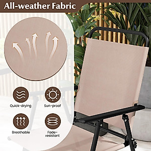 Giantex 3 PCS Outdoor Bistro Set, Patio Bar Table with 2 Folding Chairs, Round Bar Table with Tempered Glass Top & 1.6" Umbrella Hole, Easy Assembly, for Patio, Poolside, Yard, Beige