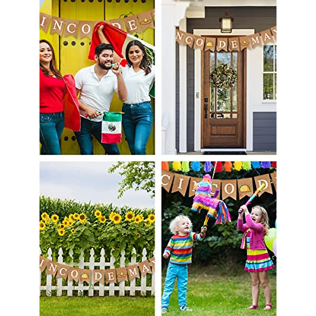 Mandala Crafts Burlap Cinco de Mayo Banner for Cinco de Mayo Decorations - Cinco de mayo Hanging Decorations for Mexican Fiesta Party Decorations Home Photo Backdrop