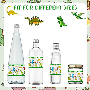 URROMA 48 Pcs Dinosaur Baby Shower Water Bottle Labels Waterproof Water Bottle Wrappers Green Animal Water Bottle Stickers Baby Shower Bottle Wraps Decorations for Birthday Party