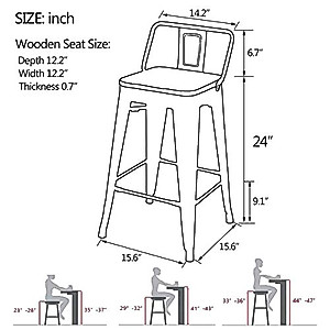 Yongqiang 24" Swivel Metal Bar Stools with Backs Counter Height Barstools Set of 4 Industrial Kitchen Dining Bar Chairs with Wooden Seat White