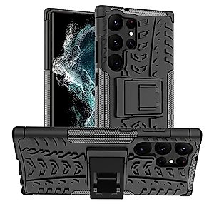 Folice for Galaxy S23 Ultra 5G Case, [Heavy Duty][Shockproof] Soft Rubber Hard PC Tough Dual Layer Protective Case with Kickstand for Samsung Galaxy S23 Ultra 5G (Black)