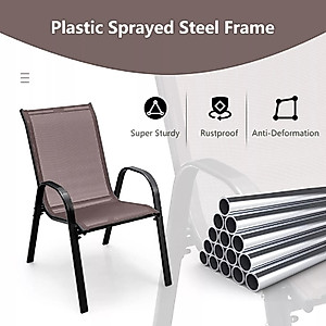 VcJta Stackable Patio Dining Chairs Brown 4PCS Space Saving Garden Furniture Set Outdoor