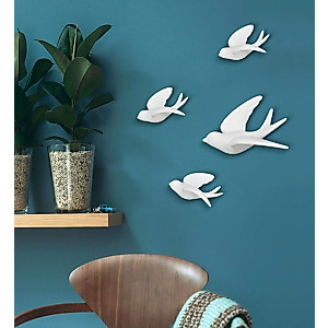 FANWNKI Ceramic Flying Birds Sparrows Wall Mount Hanging Decor-White-2Pack,Left