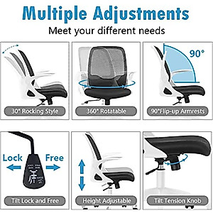 FelixKing Office Chair, Ergonomic Mesh Desk Chair with Adjustable Height, Swivel Computer Rolling Task Chair with Lumbar Support and Flip-up Arms, Conference Room White