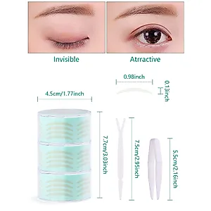 Lorvain 1800 PCS Breathable Eyelid Tape, 3 Rolls Single-sided Eye Stickers Sticky Natural Invisible Double Eyelid Sticker with Y Ford and Tweezers (Slim)