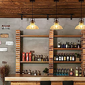 Zlepmlla Black Industrial Pendant Light Farmhouse 1-Light with Adjustable Cord, Clear Bubble Glass Shade,Rectangle Cute Hanging Lights for Hallway, Kitchen Island, Dinning Room