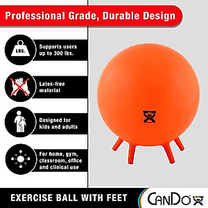 CanDo 30-1892 Non-Slip Inflatable Exercise Ball with Stability Feet Exercise, Workout, Core Training, Stability, Yoga, Pilates, Balance Training Gym, Office, Home, Classroom. Orange, 22"