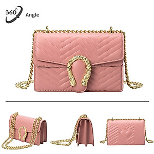TAGDOT Fashion Metal Chain Shoulder Crossbody Bags for Women Handbag Purses Vegan Leather Clutches (Pink)