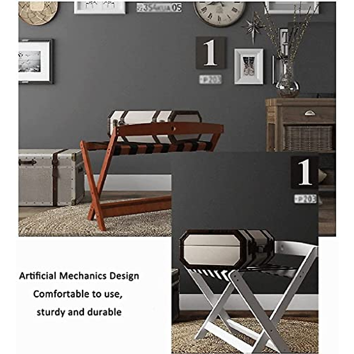 DIEFMJ Foldable Luggage Rack - Solid Hardwood Foldable Storage/Organization Shelf - Easy Assembly - for Home, Bedroom & Travel (Color : White)