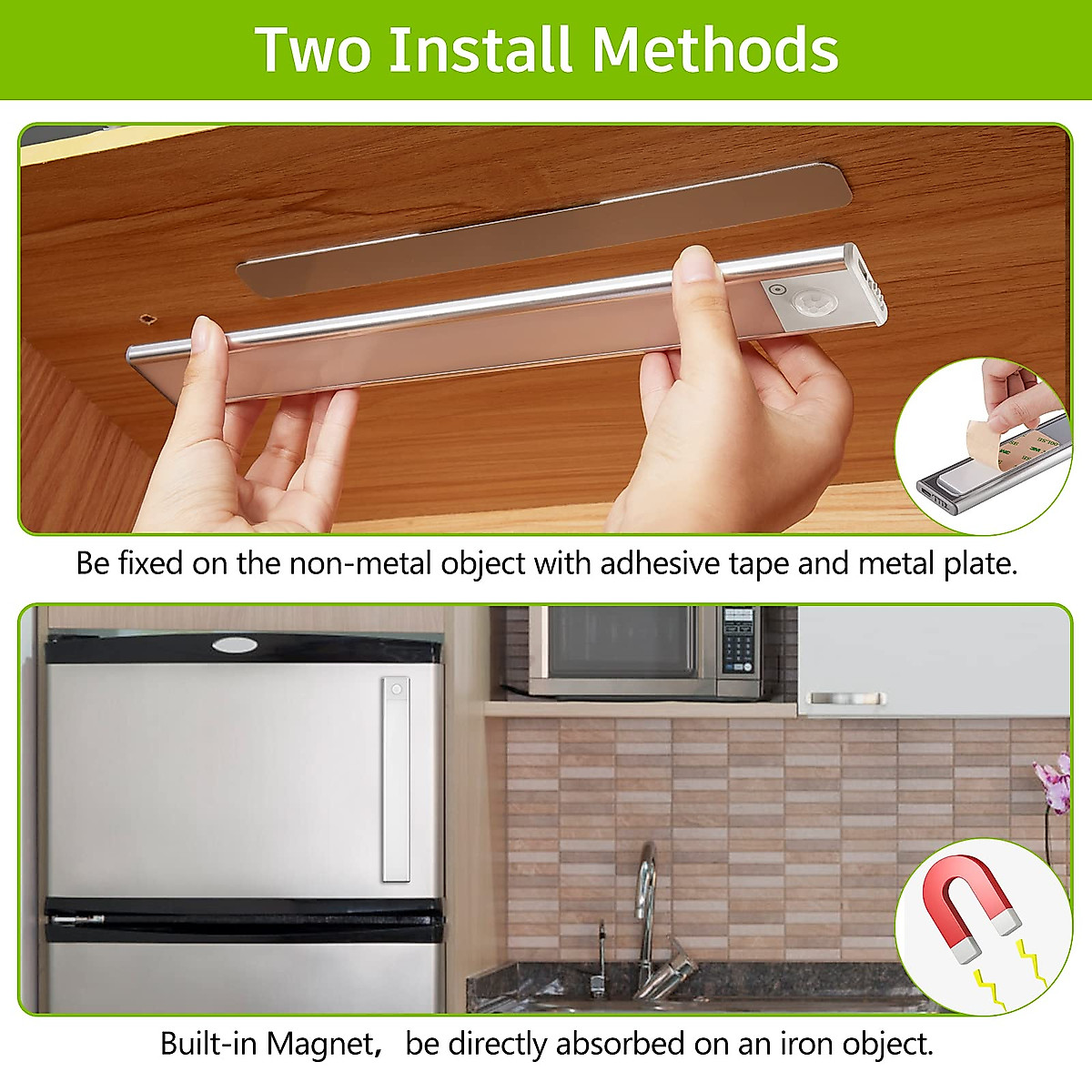 90LED Motion Sensor Under Cabinet Light,Closet Lights 3 Color Temperature&Stepless Dimming,Wireless Rechargeable 2200mAh Battery,Magnetic Closet Lighting for Kitchen,Bedroom,Cupboard,Stairs,2 Pack