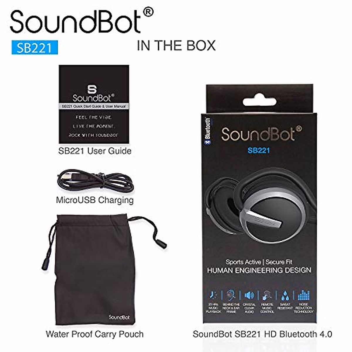 SoundBot SB221 HD Wireless Bluetooth Headset Sports-Active Headphone for 20Hrs Music Streaming & 25Hrs HandsFree Calling w/Sweat Resistant Ergonomic Secure-Fit Design & Voice Command Support
