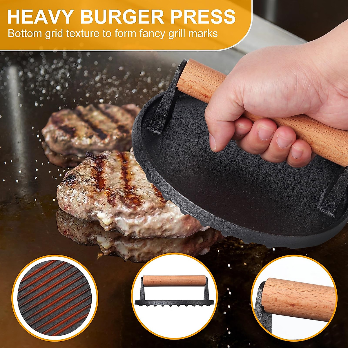 Blackstone Griddle Accessories, Commercial Grade 12.4" Heavy Duty Melting Dome, Round Burger Press and Multipurpose Wire Rack, Stainless Steel Cast Iron Cleaner 5"x5" Best for Flat Top Grill Cooking
