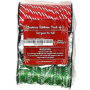 Celebrate A Holiday Christmas Curling Ribbon 3 Pack, Green, Metallic Silver, Red & White Stripes, Christmas Holiday Party Crafts Supplies Decorations - 100 Yards Per Roll - 900 Feet Total Curly Ribbon