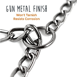 Mighty Paw Chain Slip Dog Collar - Cinch Design for Training - Premium Quality Gunmetal Dog Collar - No Slip Dog Collar - Heavy Duty Metal Chain Collar - Dog Choke Collar for All Dog Breeds