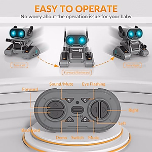 STEMTRON RC Robot Toys for Kids, Rechargeable Remote Control Robot Toy for Boys & Girls, with Auto Demo, Dance Moves, Music, Shining 7 Colors LED Eyes & Flexible Head, Ears & Arms