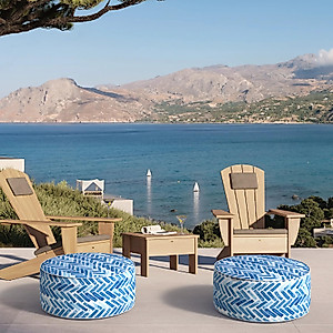 DYTXIII Inflatable Ottoman Stool D21 xH9 for Outdoor/Indoor Use, Water Repellent Patio Foot Rest Stool with Portable Handle,Round Pouf Ottoman Suitable for Garden,Deck and Camping - Blue Bricks