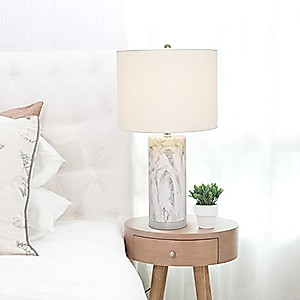 Catalina 20640-000 Modern Pillar Marble Table Lamp with Polished Nickel Accents, 24.5", Classic White/Grey