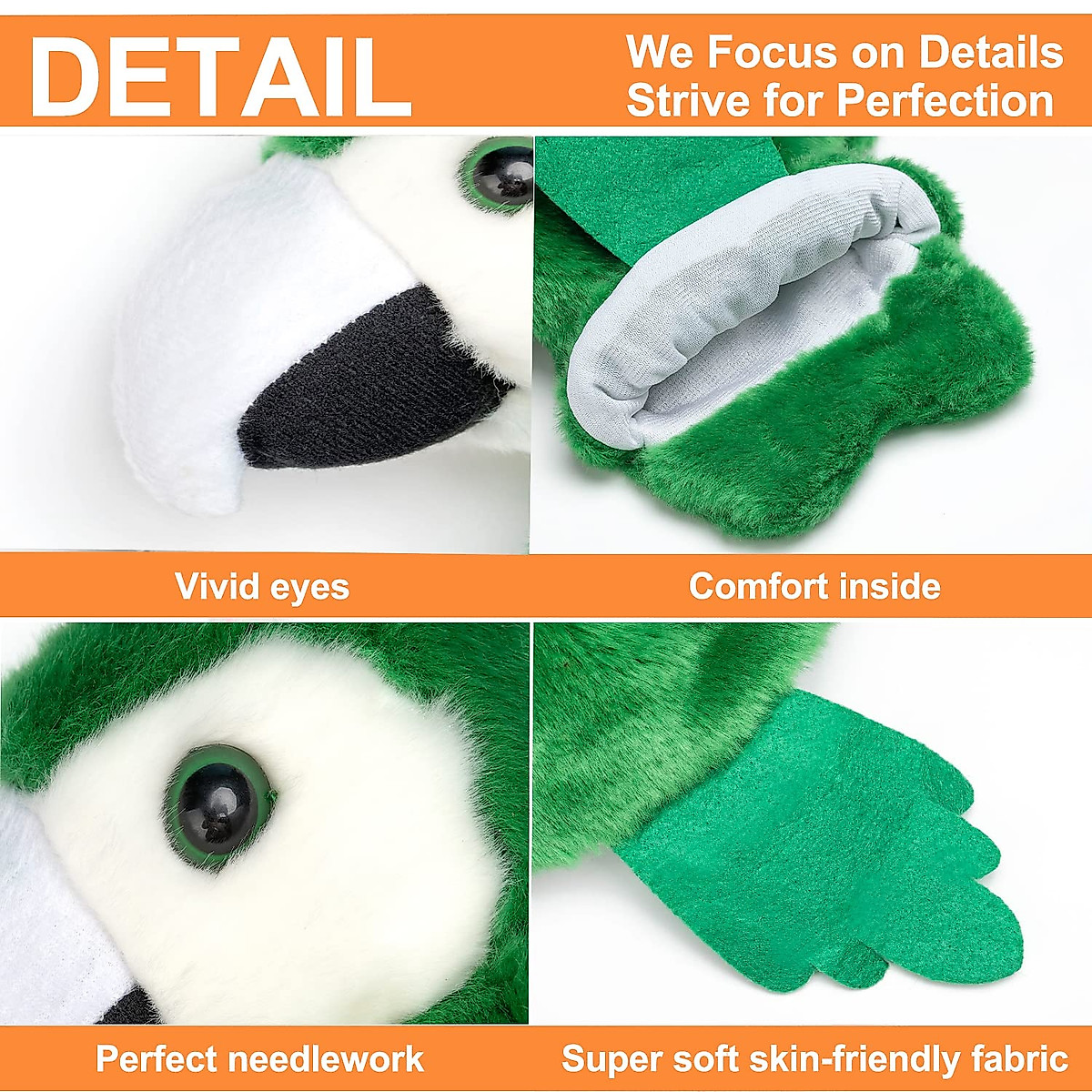 RONIAVL Animal Hand Puppets Plush Toy Birthday Party Favor Supplies for Storytelling Teaching Role-Play Stimulate Imagination Hand Puppets for Children (Green Parrot)