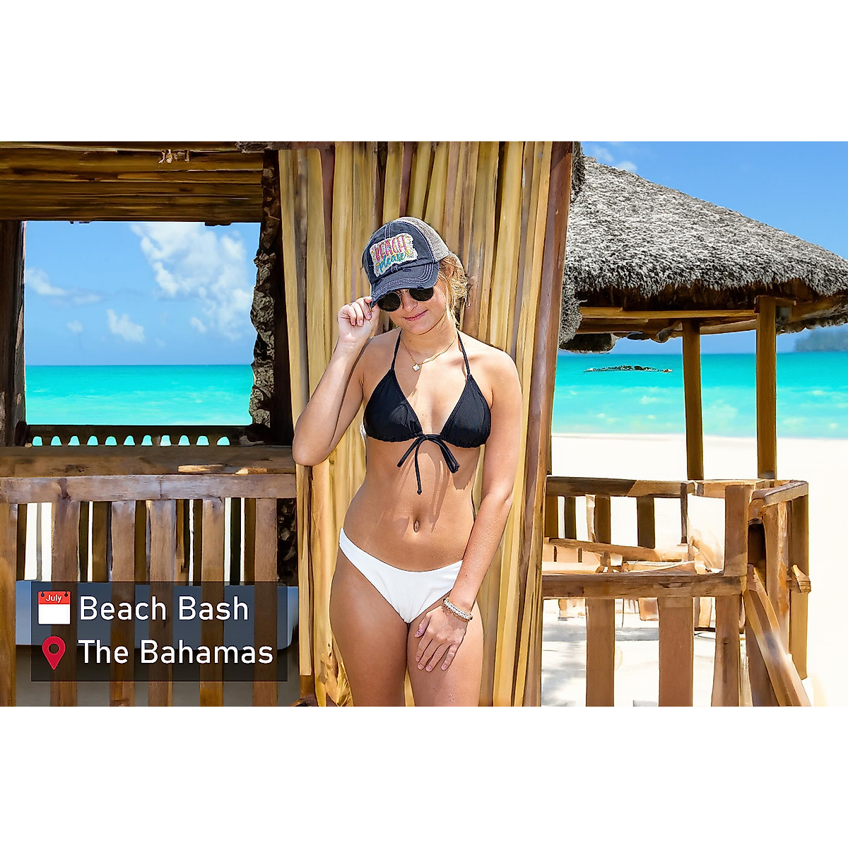 Funky Junque Distressed Baseball Cap - Beach Please Metallic (Black)