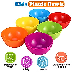 Rtteri 48 Pcs Plastic Bowls 24 oz Cereal Bowls Snack Bowls Colorful Kids Bowls Reusable Microwave Dishwasher Safe Bowls for Dessert Soup Snack Fruit Salad, 6 Colors