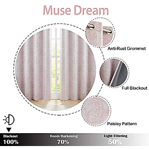 Muse Dream Coral Pink Paisley Blackout Curtains 63 Length 2 Panels Set for Bedroom Floral European Style Print Curtains Living Room 52 Wide Thermal Insulated Window Panels Grommet Top 52" Wx63 L